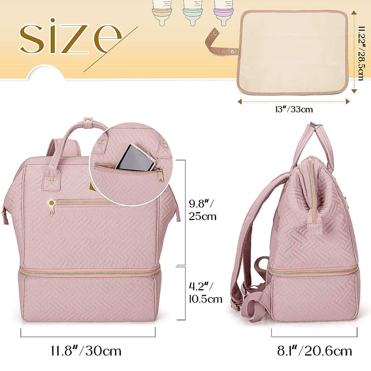 Fasrom Breast Pump Bag Backpack with Cooler Compatible with Spectra S1, S2 and Medela Pumps, Wearable Pumping Bag with Waterproof Mat for Working Moms, Pink (Patent Design)