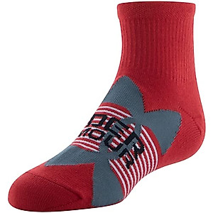 Under Armour Youth Essential Lite Quarter Socks, 6-Pairs , Red/Pitch Gray/Black , Small