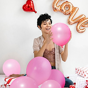 EMART 100pcs Pink Balloons 12 Inch with Ribbon, Latex Party Balloons Helium Quaility for Birthday, Wedding, Baby Shower, Balloon Garland Arch, Graduation, Christmas Decor