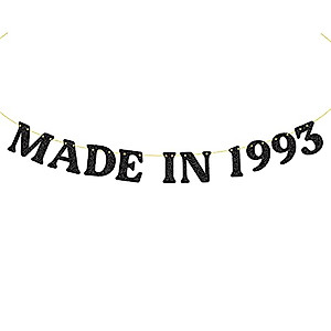 30th Birthday Decorations No DIY Made in 1993 Banner Glitter Cheers to 30 Years Happy Birthday Party for Indoor/Outdoor (Black)