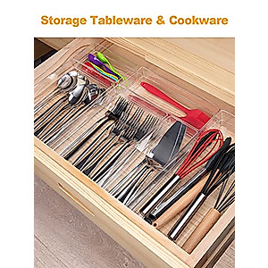 SMARTAKE 29-Piece Drawer Organizer with Non-Slip Silicone Pads, 4-Size Desk Drawer Organizer Trays Storage Tray for Makeup, Jewelries, Utensils in Bedroom Dresser, Office and Kitchen (Clear)