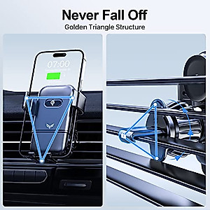 Wireless Car Charger, 15W Qi Auto-Clamping Car Phone Holder Mount Fast Charging, Wireless Car Mount for iPhone 14/13/12, Galaxy with QC 3.0 Car Charger and Type C Cable