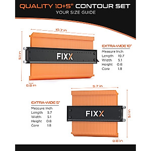 Super Gauge Shape and Outline Tool XL - Contour Gauge Profile Tool with Lock 10" and 5" - Corner Measuring Tools for Woodworking - Christmas Gifts for Men Husband Dad Him, Stocking Stuffers - FIXX