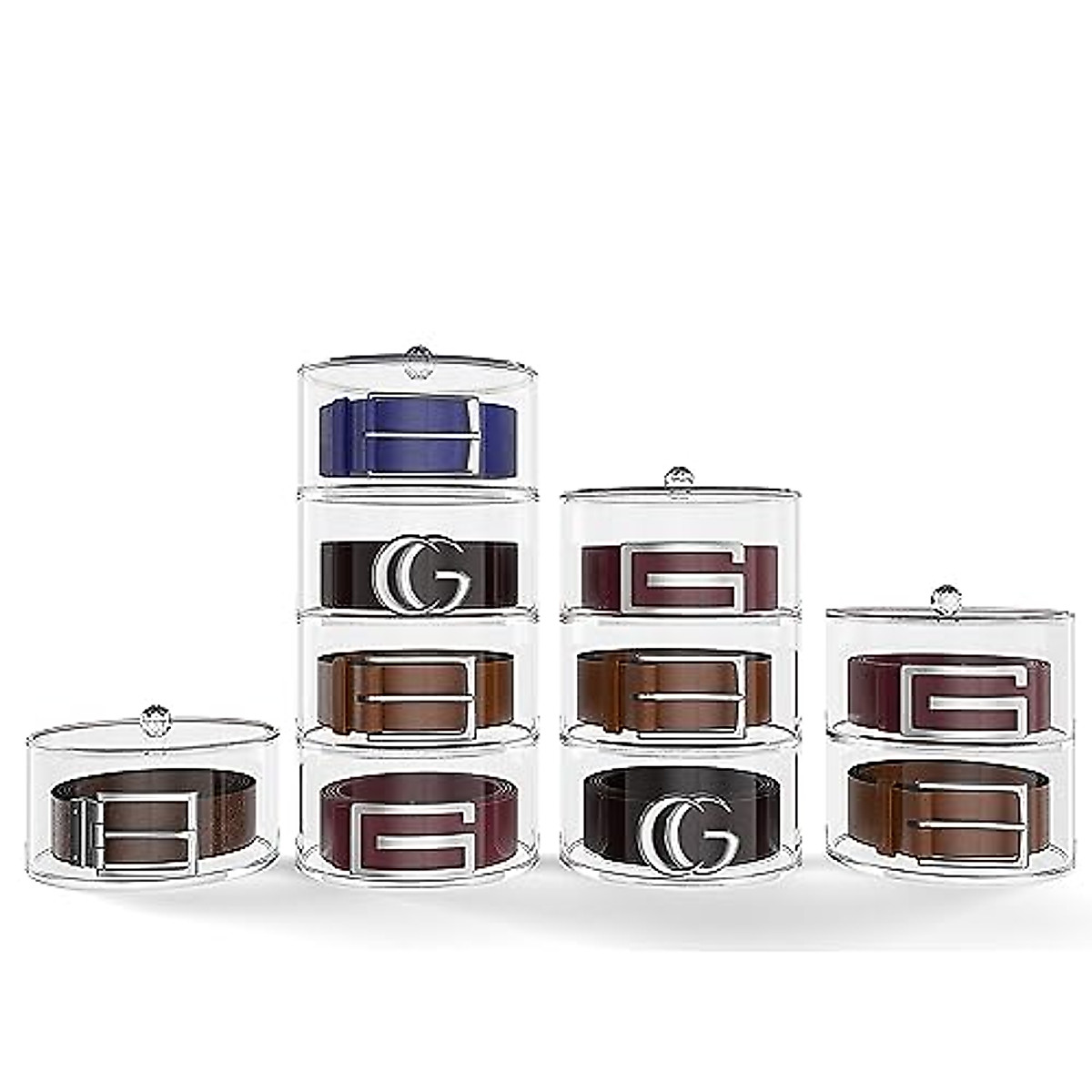ELYPRO Premium Acrylic Belt Organizer - Sleek, Multi-Functional Storage for Belts, Jewelry, Makeup & Hair Accessories - Transparent, Rotating Drawers, Stackable & Wall-Mountable Design (XL-4)