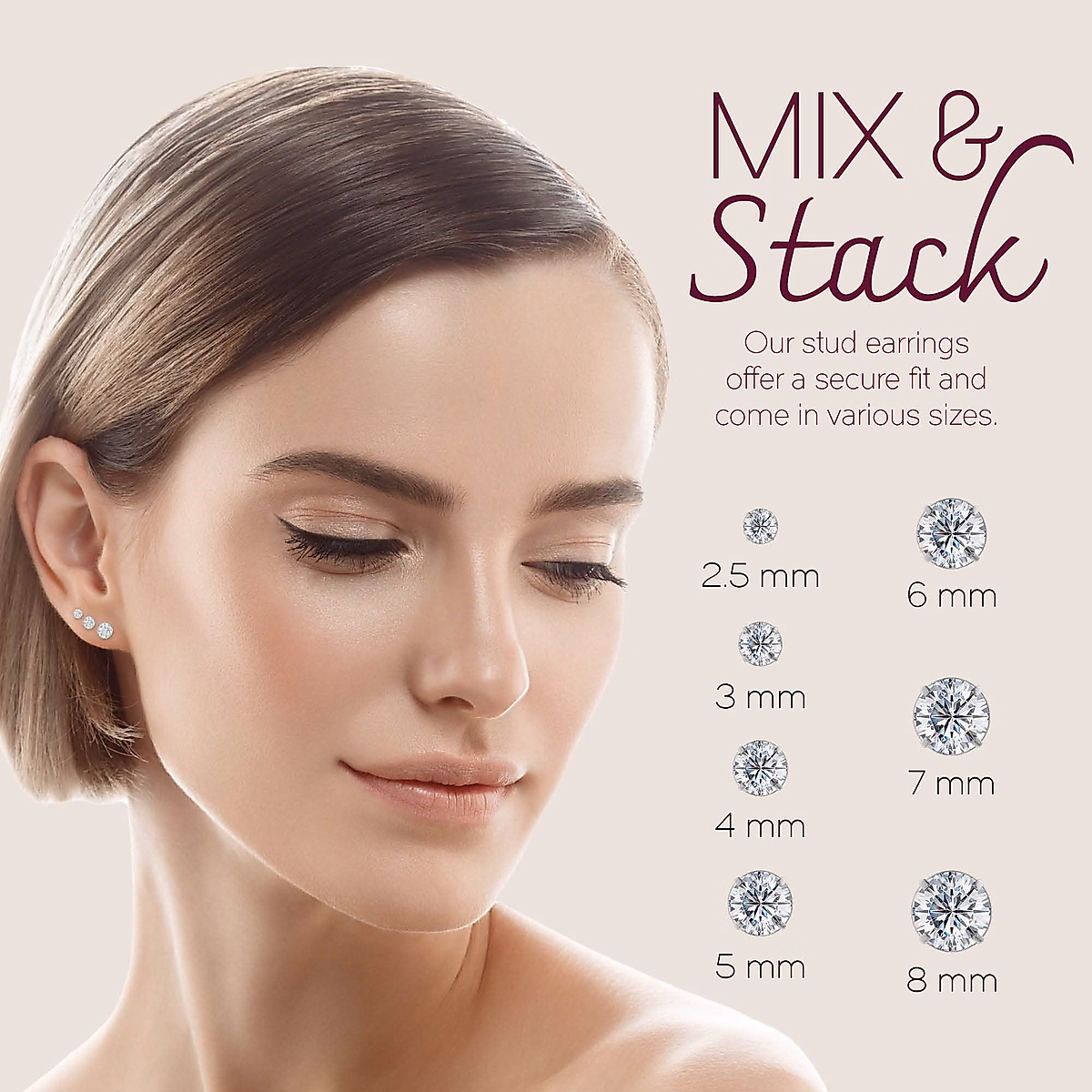 14k White Gold Solitaire Round Tint Cubic Zirconia Small CZ Stud Earrings with 14k Gold butterfly Push-backs (3mm)