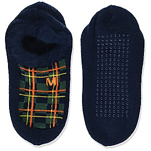 Merrell Adult's Cozy Gripper Low Cut Slipper Socks-Unisex Soft Brushed Inner Layer and Full Cushion, Navy, M/L (Men's 9.5-12 / Women's 10-13)