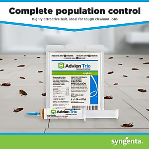 Advion Trio Cockroach Gel Bait, 4 Tubes x 30-Grams, 1 Plunger and 2 Tips, Formulated with 0.6% Indoxacarb, 0.1% Novaluron and 0.1% Pyriproxyfen, Ready-to-Use Roach Killer for Indoor and Outdoor Use