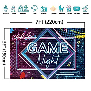 Art Studio 84" x 60" Game Night Birthday Theme Photography Backdrop Glow Neon Sleepover Slumber Prom Party Photo Background Game On Party Banner Cake Table Decor Photo Studio Gift Props