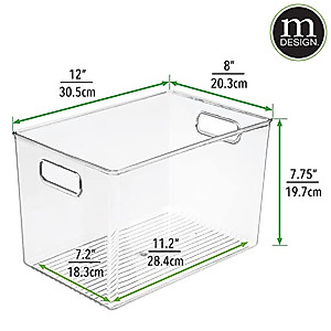 mDesign Deep Plastic Home Storage Organizer Bin with Built-in Handles for Cube Furniture Shelving in Office, Closet, Cabinet, Bedroom, Bathroom, Nursery, Dorm - Ligne Collection - 2 Pack - Clear