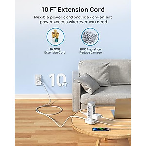 TROND Tower Power Strip Surge Protector - Power Strip with 4 USB Ports(2 USB C), 12 Widely Spaced Outlets, Ultra Thin Flat Plug 10ft Extension Cord, 1700J, for Home Office Supplies, Dorm Essentials
