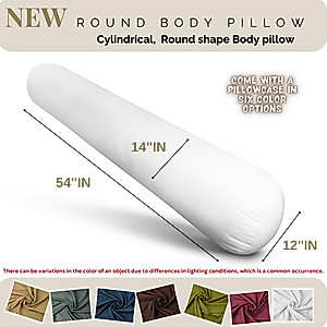 Pillowable - King Size Extra Long Round Body Pillow - 54x12 Bolster pillow for bed Extra Soft Body Pillow with Removable Pillowcase, Maternity pillow - Grey