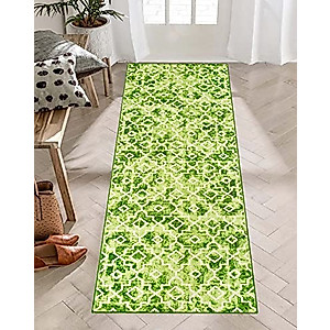 Moroccan Runner Rug,2'X 6' Distressed Washable Area Rug Green Non-Slip Kitchen Mat Faux Wool Low-Pile Floor Carpet for Kitchen Laundry Bedroom Bathroom Living Room