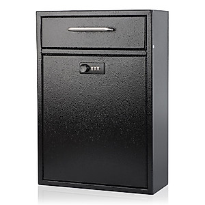 KYODOLED Steel Combination Lock Mail Boxes Outdoor,Locking Wall Mount Mailbox,Security Lock Drop Box,Collection Boxes,16.2H x 11.22L x 4.72W Inches,Black X Large