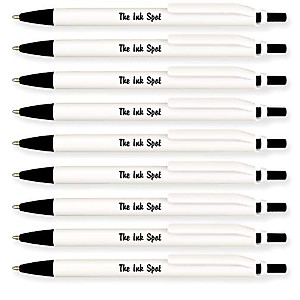 100 Excel Classic Click Personalized Custom Printed Retractable Pens - White Barrels with Black Trim