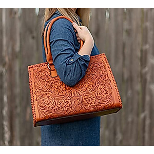 Mauzari Carlotta Women's Extra Large Tooled Leather Tote (Chestnut)