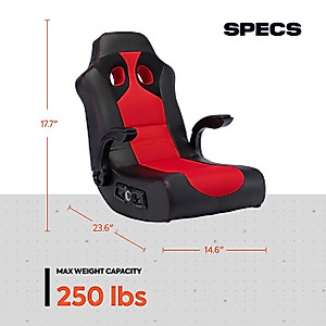 X Rocker Aspire 2.1 Race Car Seat Video Gaming Lounging Floor Chair, with Vibration Motors, Wireless Bluetooth Audio, 2 Speakers, Subwoofer, Padded Armrests, 5172801, 23.6" x 14.6" x 17.7", Black and Red