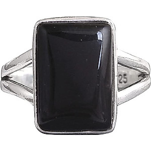 Black Onyx Gemstone Ring 925 Sterling Silver Jewelry (11)