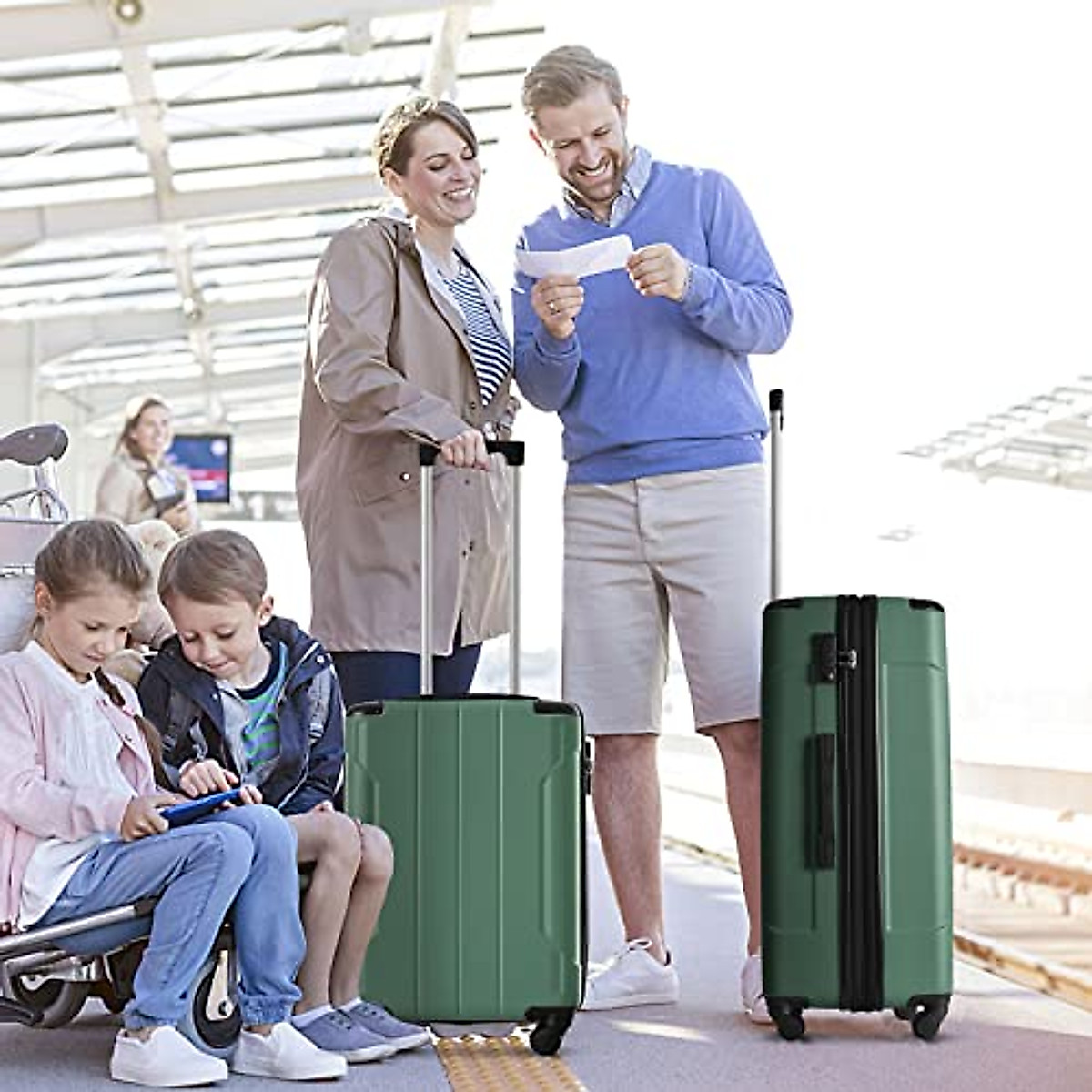 Merax Luggage Expandable Lightweight Spinner Suitcase with Corner Guards (Green1), 3-Piece Set (20/24/28)