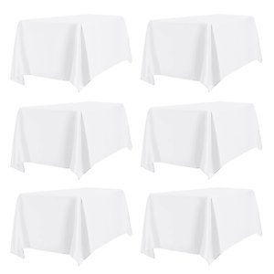 PureFit 6 Pack White Table Cloths 60 x 102 Inch, Stain and Wrinkle Resistant Table Linen for 6 Ft Rectangle Table, Polyester Table Covers for Dining Table, Wedding, Party, Banquet and Camping