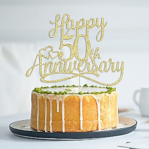 Sleyberoy Glitter Happy 50th Anniversary Cake Toppers -Wedding Anniversary Party Decorations, 50th Wedding Anniversary, Company Anniversary Party, Birthday Party Decorations (50thGold)（Fifty）