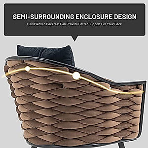 NIOIIKIT Modern Velvet Accent Chair with Arms, Upholstered Hand Woven Lounge Chair with Pillow, Luxury Armchair, Vanity Chair for Living Room, Bedroom, Office (Black)