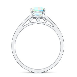 Certified Natural Opal 6X8mm Oval Shape Engagement Ring with Diamond, AAA Quality - With Jewelry Box, 14K White Gold, Size:US 6.00