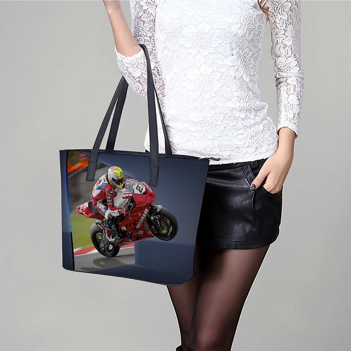 Womens Handbag Motorcycle Motocross Leather Tote Bag Top Handle Satchel Bags For Lady
