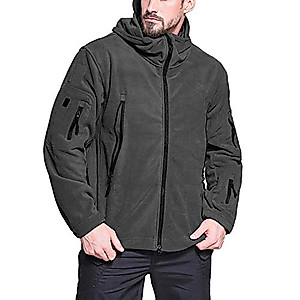 BIYLACLESEN Mens Warm Coat Military Coat Army Coat Hunting Hiking Coat Tactical Fleece Jacket Coat Zip Up Jackets Hoodie Fleece Gray S