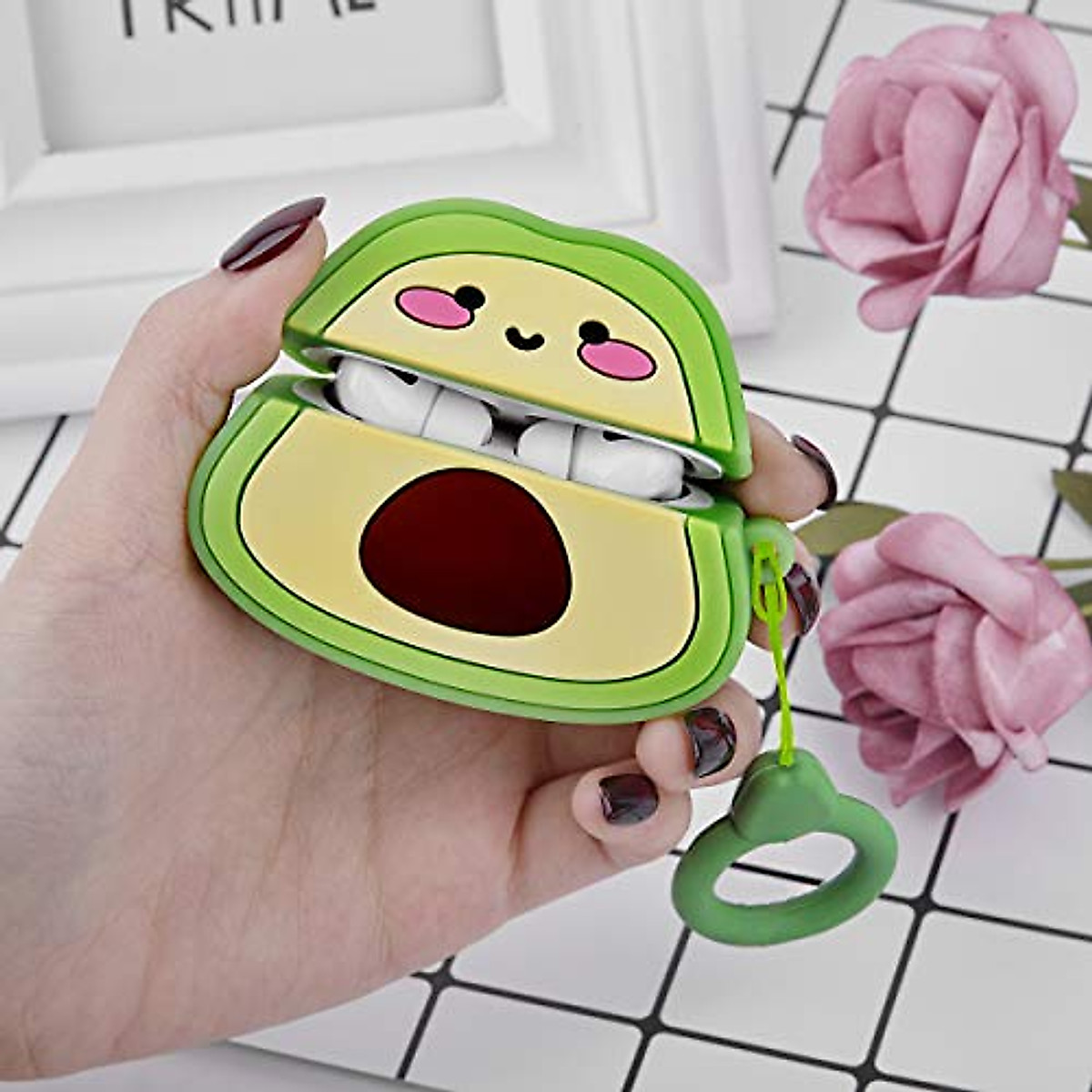 AIRSPO Case Compatible with Airpods Pro Cute Cartoon Airpod Case for Kids Girls Teens Boys Fashion Soft Silicone Character Protective Skin for AirPods Pro Carrying Case (Avocado)