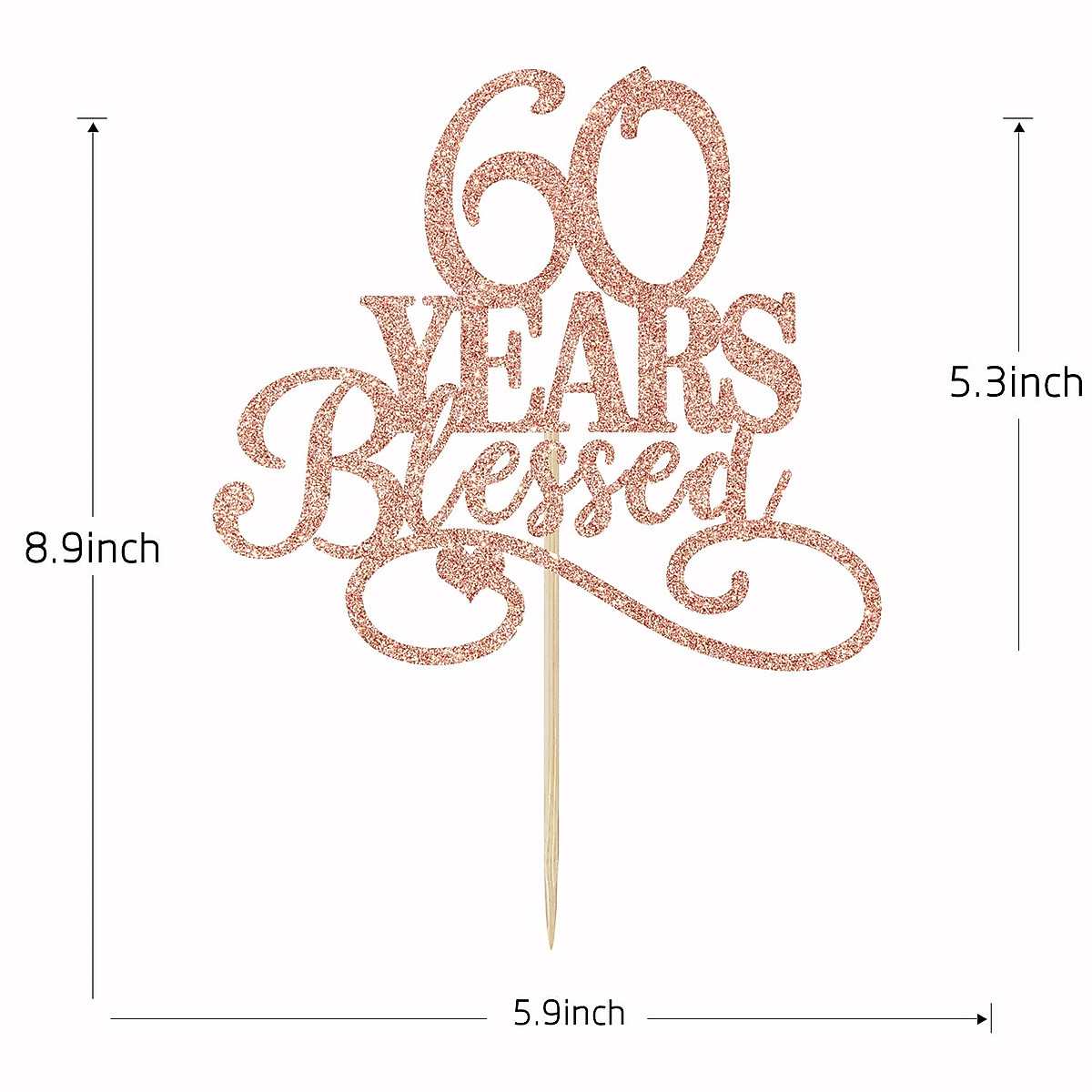 YotaWish Rose Gold Glitter 60 Years Blessed Cake Topper - 60 Years Loved, Cheers to 60 Years, 60th Anniversary Birthday Decoration Supplies