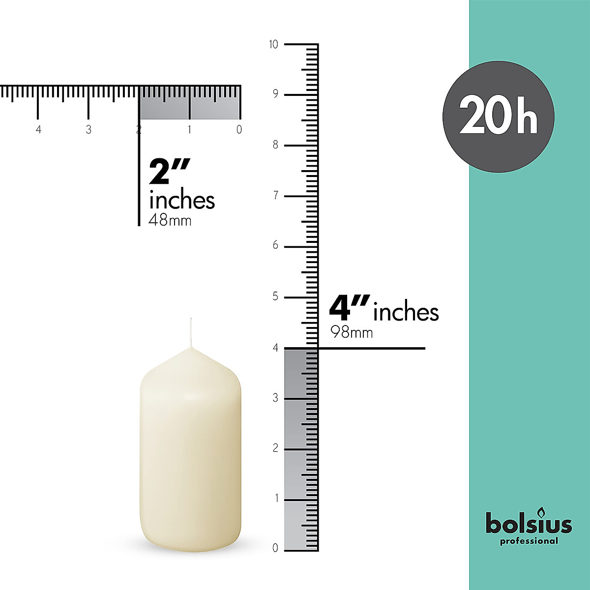 BOLSIUS Ivory Pillar Candles - 20 Pack 2x4 inch Pillar Candle Set - 20 Hours Dripless & Smokeless Clean Burning Dinner Candles - Premium Europen Quality - Palm Oil Free - 0% Animal Fat - Party Candles