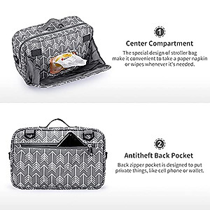 Universal Stroller Caddy Accessories All-in-One Baby Organizer with Insulated Pocket,Capacity for Diapers, Toys & Snacks, Dark Gray