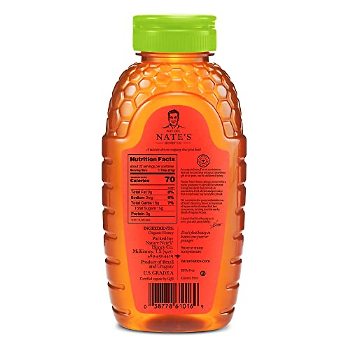 Nate's Organic 100% Pure, Raw & Unfiltered Honey - USDA Certified Organic - 16oz. Squeeze Bottle