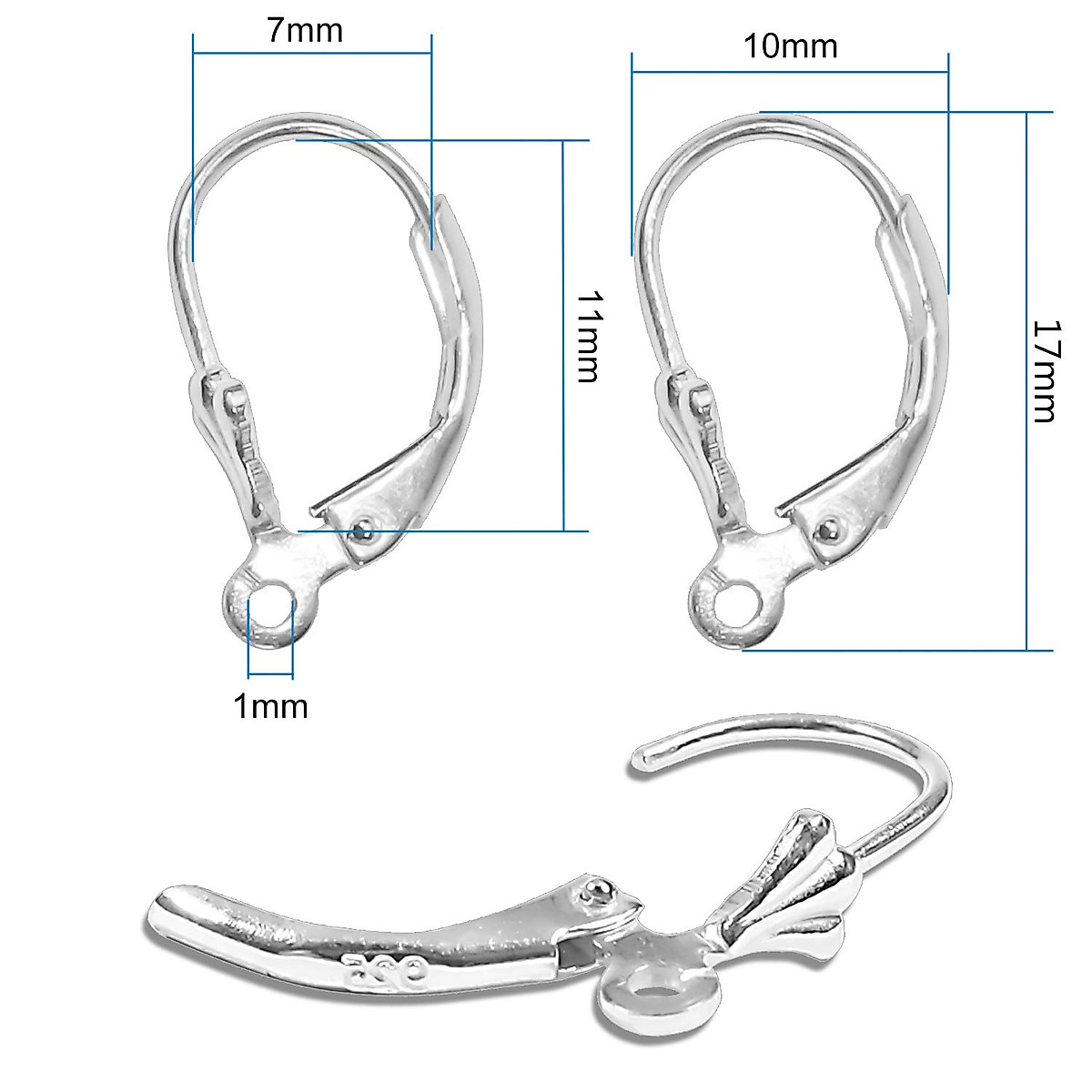 TOAOB 8pcs 925 Sterling Silver Leverback Earring Findings with Open Loop 10x17mm French Earring Hooks Dangle Ear Wire Clip Earring Connector for Jewelry Making