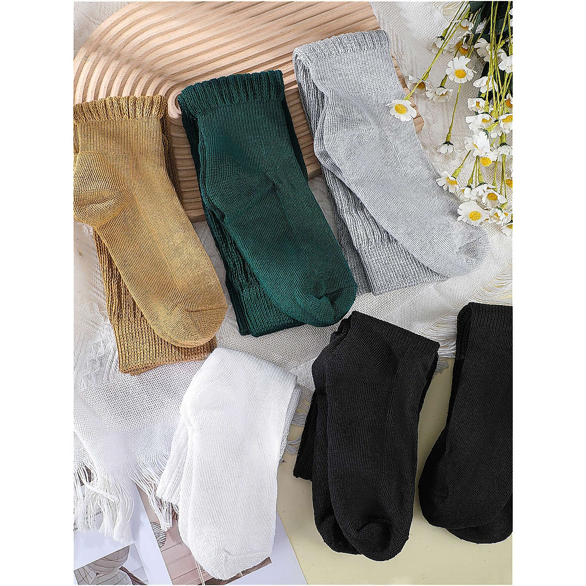 Bencailor 6 Pairs 80s 90s Women Slouch Socks Soft Knee Long Scrunch Socks Cotton Knit Stacked Socks Boot Socks for Women Men(Dark Colors,5-9)