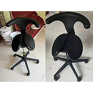 MIWOOYY Saddle Stool Salon Massage Saddle Chair with Backrest, Black Swivel Height Adjustable Ergonomic Rolling Saddle Stool with Wheel, for Spa Drafting, Studio