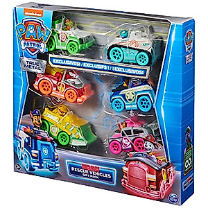 Paw Patrol, True Metal Neon Rescue Vehicle Gift Pack of 6 Collectible Die-Cast Toy Cars, 1:55 Scale, Kids Toys for Boys and Girls Ages 3 and up
