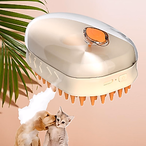4-in-1 Pet Steam Brush: Deshedding, Vibrating, LED Lights, Steaming, and Massaging Grooming Tool for Cats, Dogs, and Small Animals, Bisque