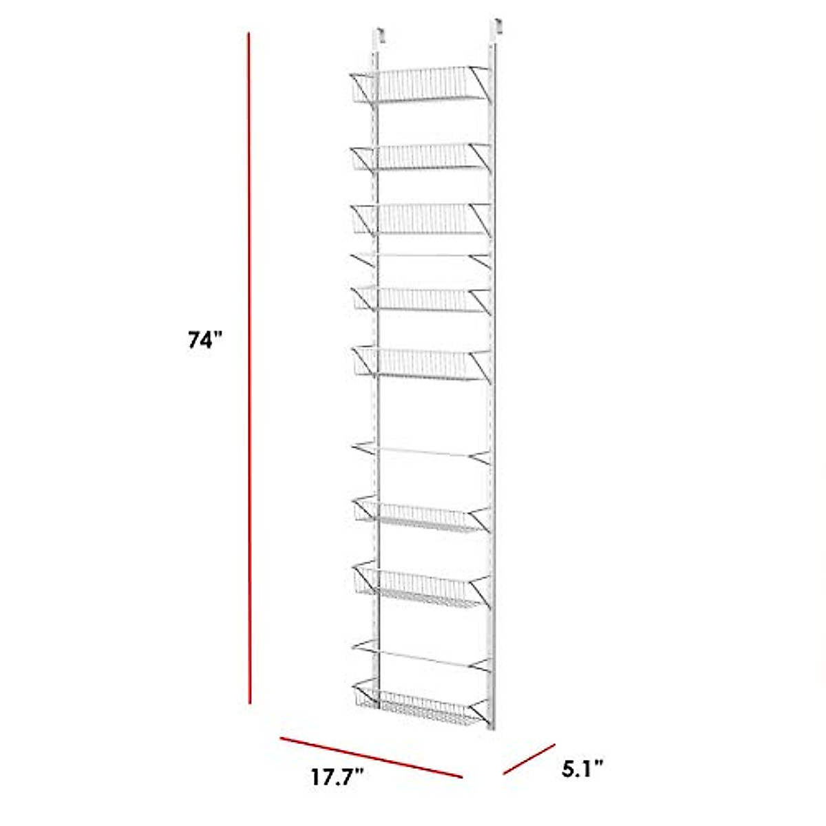 8 tier, Over the Door Organizer - Hanging Wall Rack for Closet, Bathroom, or Kitchen Organization and Storage - Metal Pantry Shelves by Home-Complete (White)