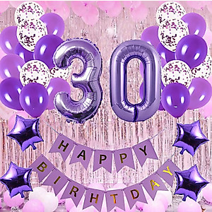 30th Birthday Party Decorations Kit Happy Birthday Banner with Number 30 Birthday Balloons for Birthday Party Supplies 30th Purple Birthday Party Pack Party Favors