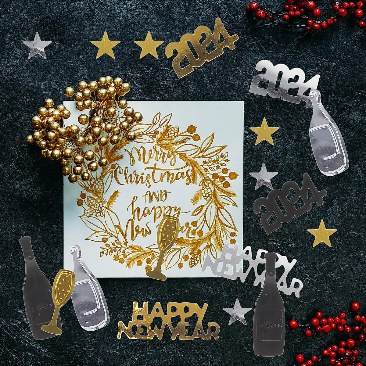 VILLCASE 3 Bags 2024 New Year Confetti Shinny 2024 New Years Eve Party Supplies Happy New Year Confetti Star Sprinkles Table Decorations for Holiday Decorations