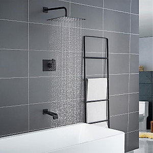 SOOOHOT Shower Fixtures, Black Shower Faucet Set with 12 Inch Matte Black Shower Head and Tub Spout, Black Shower Head and Handle Set (Valve Included)