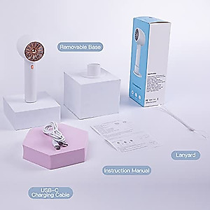 MATEPROX Mini Handheld Fan, 2000mAh Rechargeable Battery Operated Fan with 3 Speed Adjustable Removable Base, Small Portable Fan for Travel Women Kids Girls - White