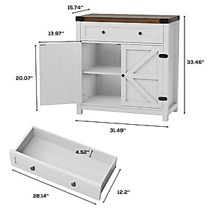 JUMMICO Coffee Bar Cabinet Farmhouse Kitchen Sideboard Buffet Cabinet with Drawer and Adjustable Shelf Barn Door Storage Cabinet for Kitchen, Dining Room, Bathroom, Entryway（White）