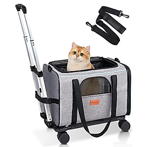 Morpilot Cat and Dog Carrier with Detachable Wheels - Airline Approved Rolling Carrier for Small Pets and Cats - Foldable Pet Travel Bag