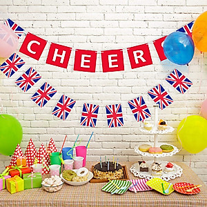2 Pieces British Party Garland Cheers British Banner Garland UK Flag Pennant Banner for Hanging Coronation Union Jack Party Decoration