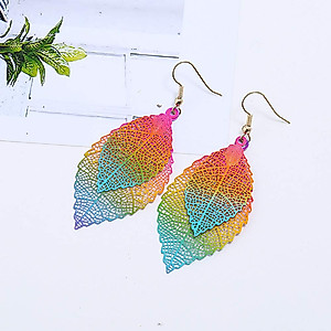 ATIMIGO 6 Pairs Metal Leaf Boho Dangle Earrings Colorful Pendant Drop Hook Statement Earrings Set for Women