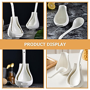Luxshiny Hot Pot White Ceramic Soup Ladle with Rest Set Porcelain Big Ladle Spoon Asian Soup Tureen Spoon Flatware for Stews Gravy Sauce Soup Spoon Stand
