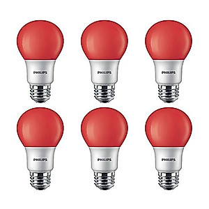 Philips LED 463216 A19 Party Bulbs: 8-Watt (60-Watt Equivalent), E26 Medium Screw Base, Red Light, 6-Pack