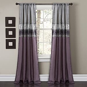 Lush Decor Night Sky Window Curtain Panel, Single, 42" W x 108" L, Purple & Gray - Sequin Curtains - Sparkle & Color Block Design - Modern Glam Decor - Extra Long Curtains For Bedroom & Living Room
